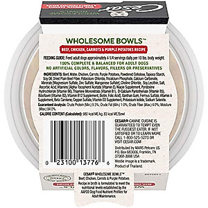 CESAR WHOLESOME BOWLS Adult Soft Wet Dog Food Beef, Chicken, Purple Potatoes & Carrots Recipe, (10) 3 oz. Bowls