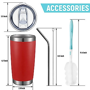 COMOOO 20oz Double Wall Vacuum Insulated Travel Mug, Stainless Steel Tumbler with Lid and Straw Durable Powder Coated Insulated Coffee Cup for Cold & Hot Drinks (Red, 6 PACK)