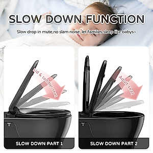 YASFEL Toilet Seat,Standard Universal Round Toilet Seat,Soft Close,Ergonomic Toilet Bowl Seat,Fits for Standard Round Toilet with Thickened Plastic Lid (Round, Black)