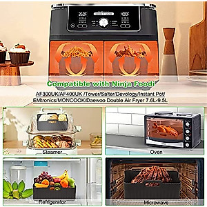 Silicone Air Fryer Liner, 7 PCS Dual Air Fryer Accessories for Ninjas AF400UK AF300UK, 8.46inch Reusable Air Fryer Liners &Silicone Gloves & Air Fryer Rack&Food Clip, Compatible with Oven, Microwave