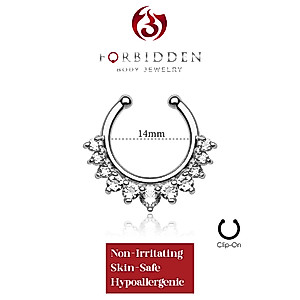 Forbidden Body Jewelry Non-Piercing Septum Jewelry: Fancy Multi Gem Clear CZ Crystal Clip On Septum Hanger