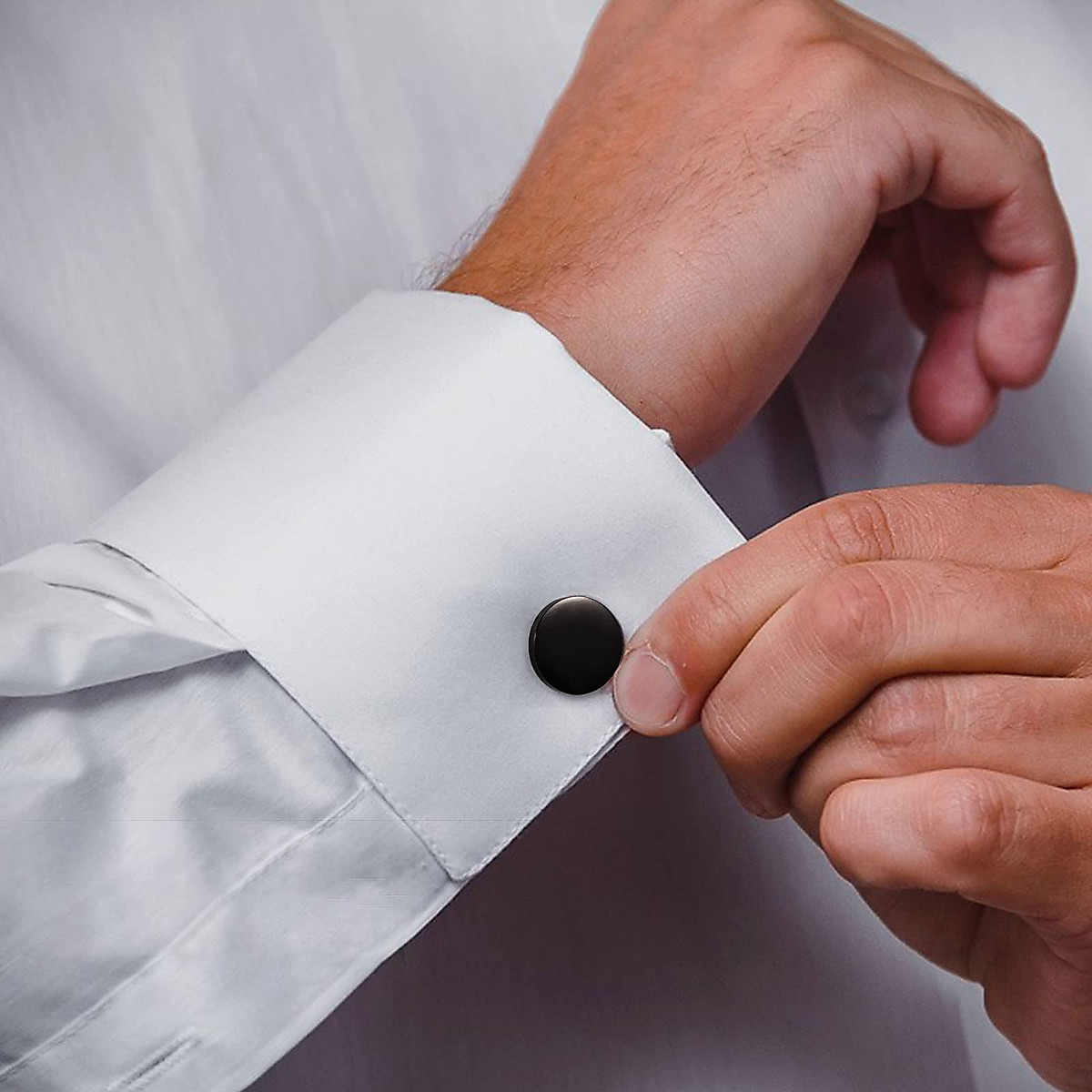 Cufflinks for Men, Driew Black Cufflinks Blank Cufflink Cuff Links men Flat Pad Blank Setting Tray 1 Pair,Round