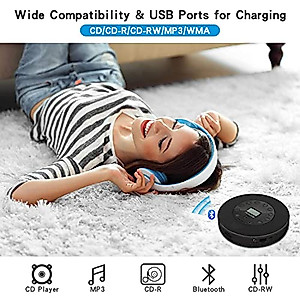Rechargeable Portable Bluetooth CD Player,Lukasa CD Player Portable,Compact Music CD Disc Player for Car/Travel, Home Audio Boombox with Stereo Speaker & LCD Display,Support CD USB AUX Input,2000mAh