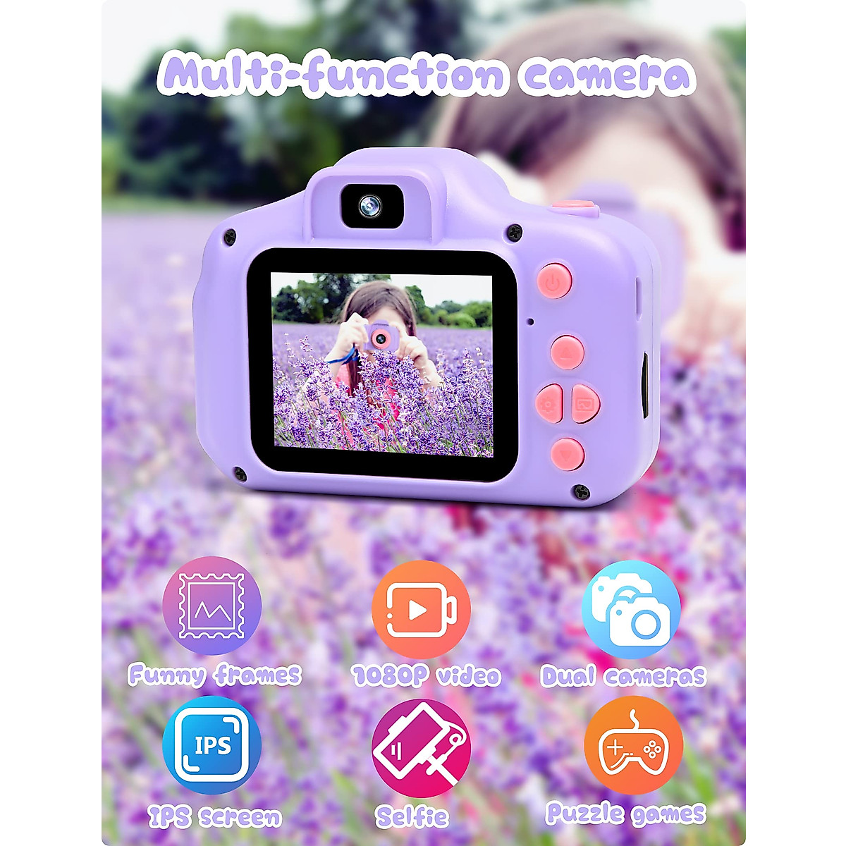 Miiulodi Camera for Kids Digital Selfie Camera Christmas Birthday Gifts for 3-12 Year Old Girls,Portable 1080P Children Video Toddler Camera Recorder Toys for 3 4 5 6 7 8 9 Years Old Girls with 32GB