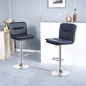 Luonavei Modern Bar Stools Set of 2 Counter Height Bar Stool with Back, Faux Leather Upholstered Barstools Modern Adjustable Swivel Bar Chairs for Home Kitchen Island (Black- S1, Set of 2)