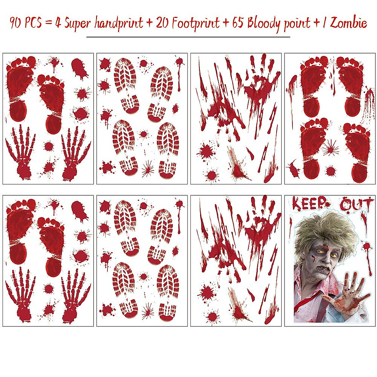 Halloween Party Decorations Zombie Vampire Halloween Party Decor Bloody Hand Footprints Window Wall Decals Zombie Vampire Party Supplies Decorations for Kids Party Floor Sticker Clings