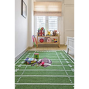 Furnish My Place 705 Solid Football 3'3"x5' Dalyn Rug, All Star Football Ground, Play Area Rug for Kids, Football Field Ground Rectangle, Anti Skid Rubber Backing, Green