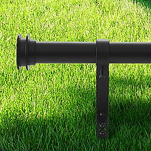 NICETOWN Rustproof & Waterproof Heavy Duty Outdoor Patio Curtain Rod Set with Classic Groove Round Finials, 1 inch Diameter Adjustable Length 72 to 144" Length, Matte Black
