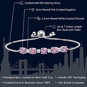Gem Stone King 925 Sterling Silver Pink Created Sapphire Tennis Bracelet For Women (2.95 Cttw, Round 5MM and 2.5MM, Fully Adjustable Up to 9 Inch)