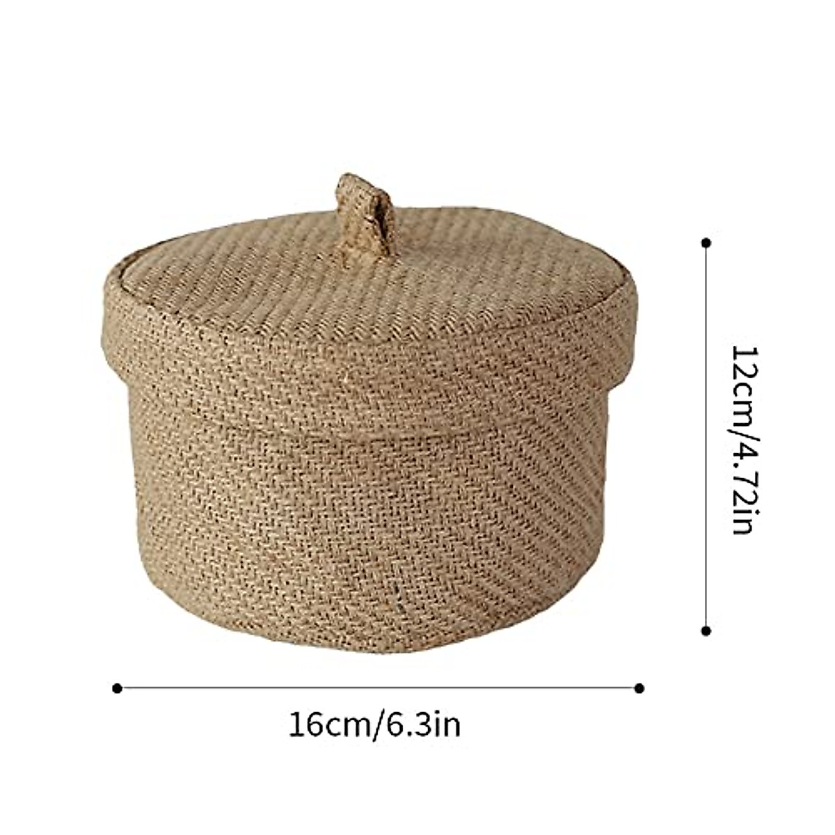Pretty Comy Round Baskets with Lid, Decorative Linen Lidded Storage Baskets, Small Woven Basket for Organizing, 6.3 x 4.72 Inch