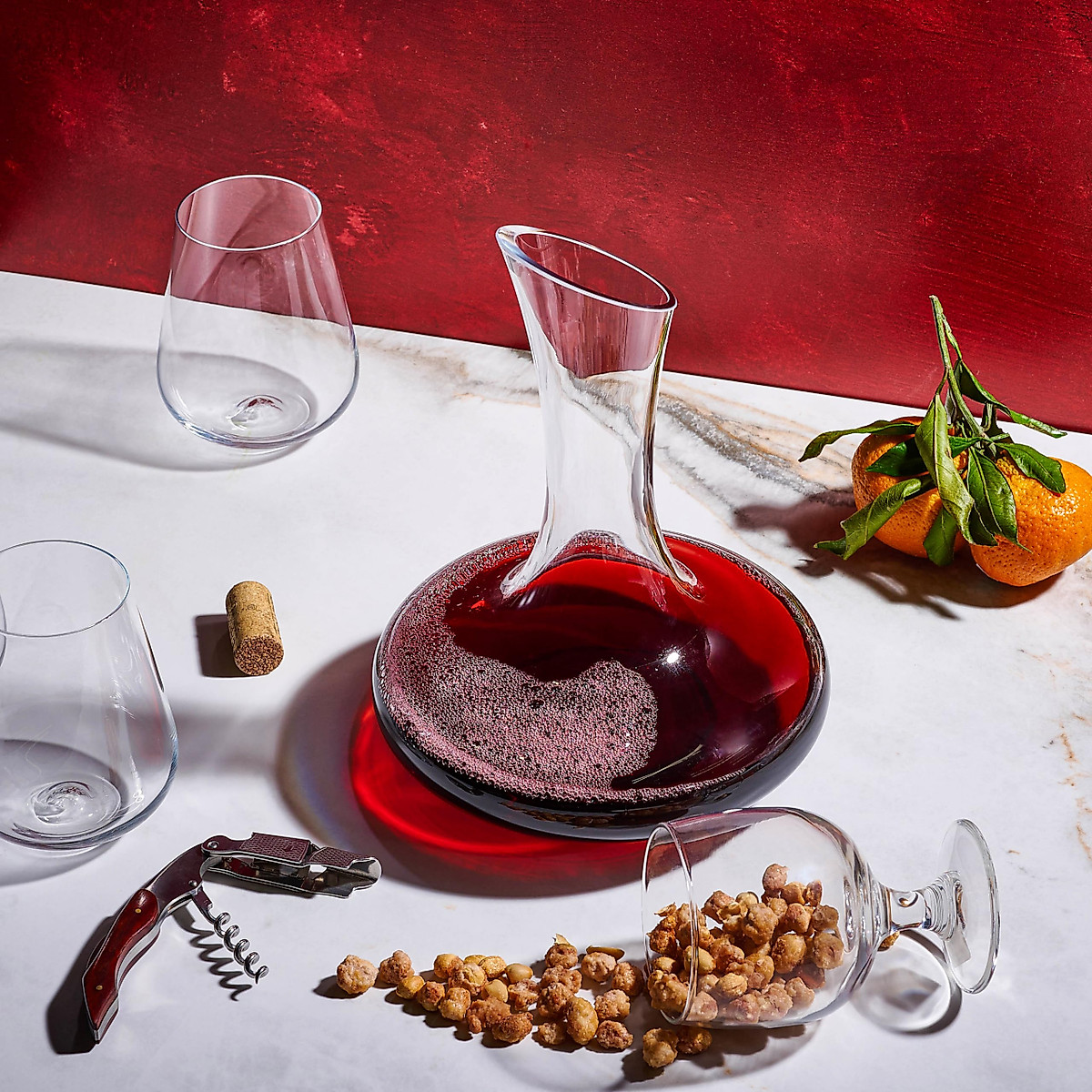 Large Elegant Wine Decanter with Aerator Pourer - Clear Hand Blown 100% Lead-Free Crystal Glass Wine Carafe - Red Wine Decanter Bottle, Wine Lovers Accessory Gift - 1600ml.