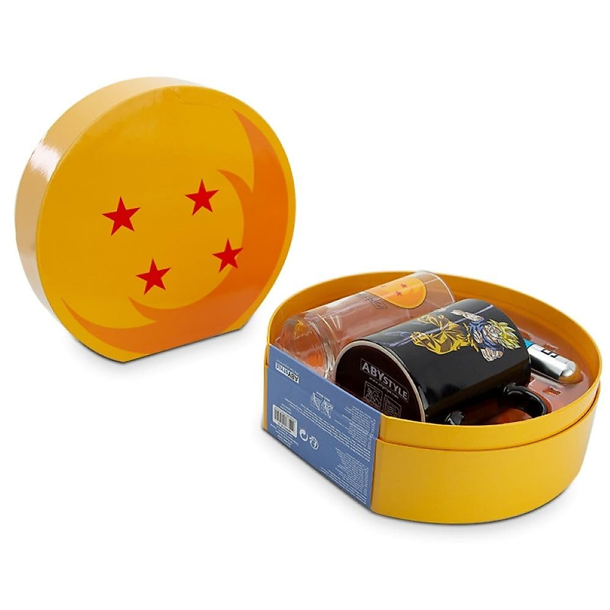 ABYstyle Dragon Ball Z Anime Premium Gift Set Includes Heat-Change Coffee Mug, Drinking Glass 10 Oz, Blue Capsule Corp Keychain Dishwasher Safe Drinkware Cold Hot Tea Mug DBZ Anime Manga 3 Pcs
