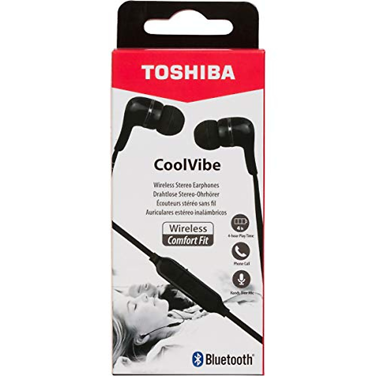 Toshiba Wireless Earbuds | Wireless Bluetooth Headphones w/Microphone | 32FT Working Range for Wireless Headphones | Wireless Earphones w/ 4 Hour Music/Talk Time| Micro USB Charging | RZE-BT312E(K)