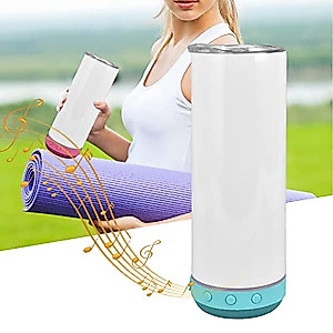 Bluetooth Speaker Cup, 20oz Bluetooth Music Cup Portable Detachable Stainless Steel Sublimation Music Insulated Bottle Insulated Mug Vacuum Water Bottle (Blue Bottom)(Blue background)