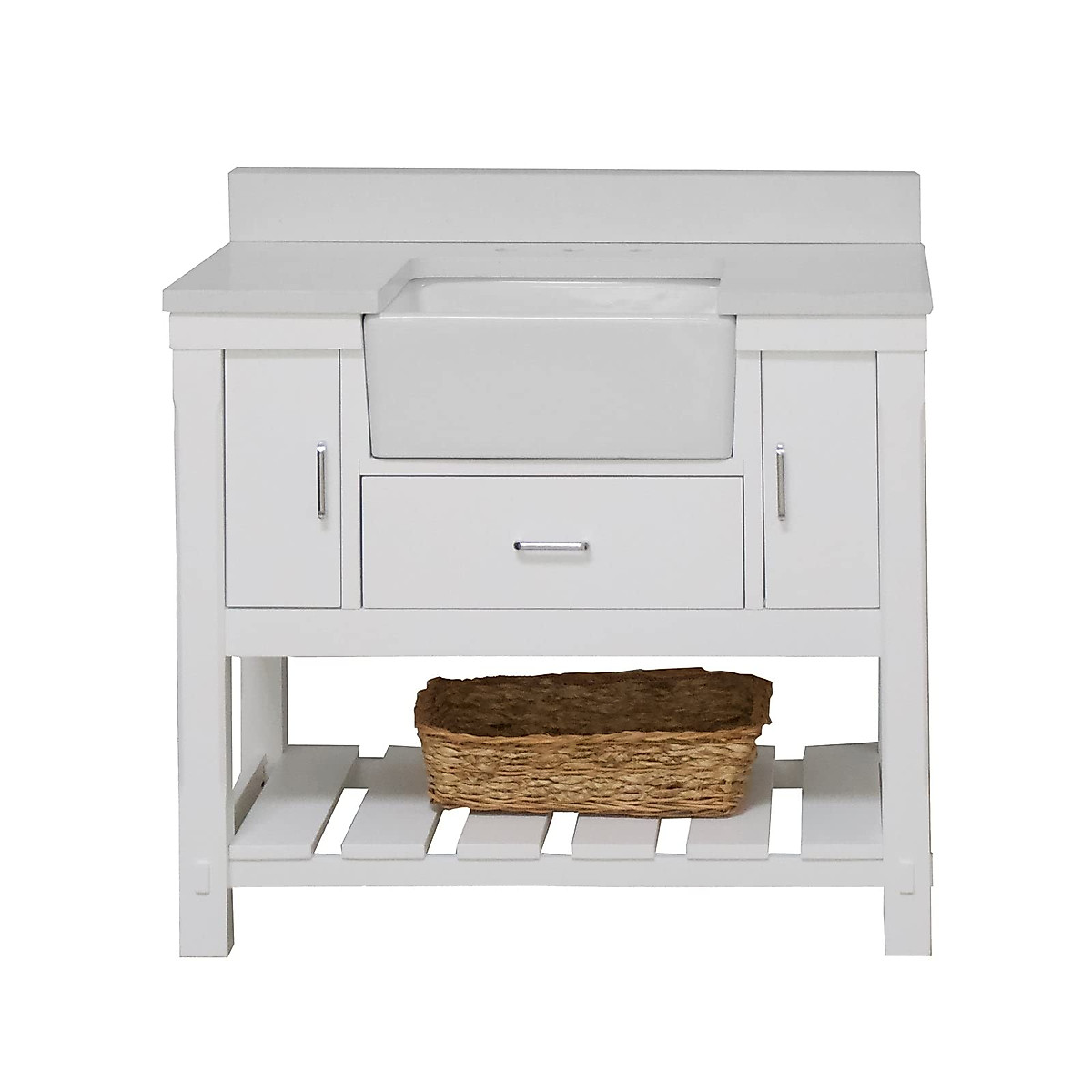 Charlotte 42-inch Farmhouse Bathroom Vanity (Quartz/White): Includes White Cabinet with Stunning Quartz Countertop and White Ceramic Apron Sink