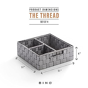 BINO 4-Piece Woven Strap Storage Basket Organizer Set - Shelf Organizer with Built-in Carry Handles, Light Grey