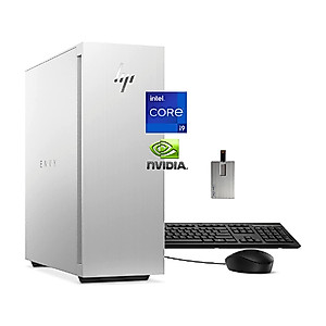 HP Envy Gaming Desktop, Intel Core i9-12900 Processor, 64GB DDR4 RAM, 2TB PCIe SSD + 2TB HDD, NVIDIA GeForce RTX 3070 8G DDR6, Win 11 Pro, White, 32GB Hotface USB Card