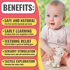 CaaOcho Pure Natural Rubber Teething Baby Toy - Sola The Goat Teether for Babies, BPA Free Baby Toy, All Natural Teething Toys for Babies 0-6, Safe and Fun Molar Teether Toy