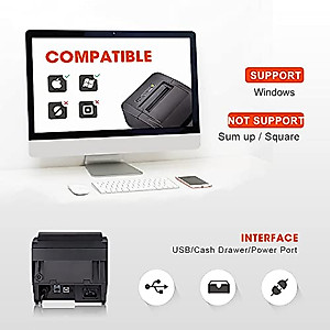 MUNBYN USB 80mm Receipt Printer, POS Printer with Auto Cutter ESC/POS Command for Windows（Only USB Connection）