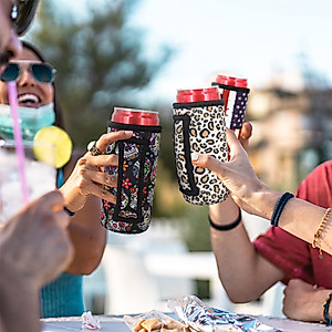 3 Pack Reusable Neoprene Insulated Can Sleeve with Handle for Soda, Energy drink, Pop, Beer, Hard Seltzer, Can Coosies For 12oz & 16oz Can, 12oz Slim can (American Flag(3Pack))