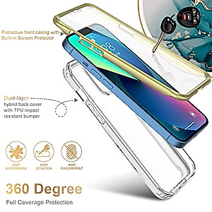 Esdot for iPhone 13 Case with Built-in Screen Protector,Military Grade Rugged Cover with Fashionable Designs for Women Girls,Protective Phone Case 6.1" Turquoise Pink Marble