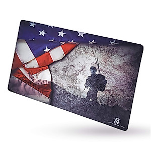 Gun Cleaning Mat by PH - Measures 11" x 17" 3 mm Thick - Oil and Solvent Resistant Padded Non-Slip - Compatible with Compact to Large Guns - for Maintenance or Repairs to Your Firearm (Flag+Soldier)