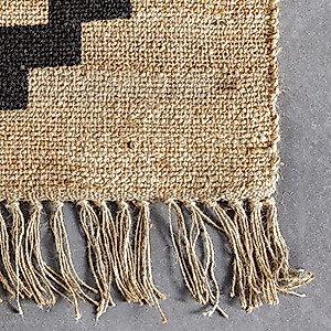 Well Woven Sabrina Rabia 8' x 10' Natural Black Jute Tribal Hand-Woven Chunky-Textured Printed Area Rug