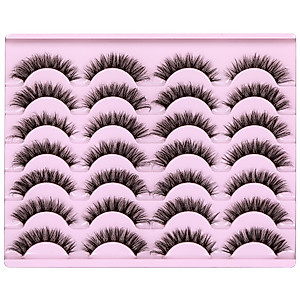 Newcally Lashes Mink False Eyelashes Natural Look Wispy Clear lash Band Fake Eyelashes Fluffy 3D Curly Strip Volume Cat Eye Lashes Pack 14 Pairs