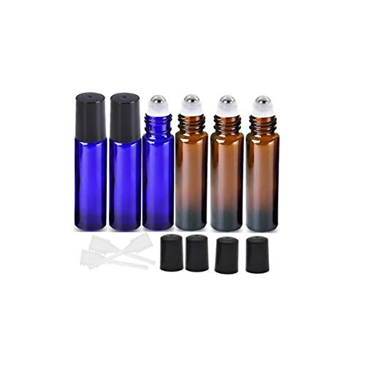 HINNASWA Essential Oil Roller Bottles, Empty Refillable Roll on Glass Bottles, Leak proof Glass Bottle, Stainless Steel Balls for Essential Oil (Amber, Blue)