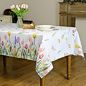 GEEORY Spring Easter Floral Tablecloth Rectangle 60X84 Inch Yellow Tulip Summer Decor Indoor Outdoor Seasonal Table Cover for Home Kitchen Dining Table ATC005