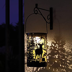 Solar Lanterns Outdoor Waterproof, Solar Hanging Lantern Lights Made of Metal Carved with Deer and Trees. LED Decorative Garden Light for Patio, Table, Pathway, Yard, Landscape