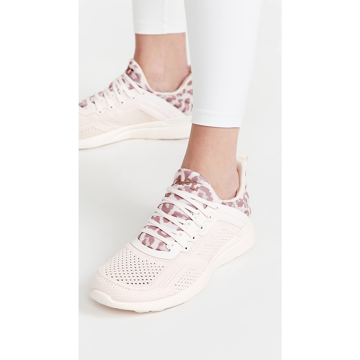 APL: Athletic Propulsion Labs Women's Techloom Tracer Sneakers, Creme/Beachwood/Leopard, Print, Pink, 7.5 Medium US