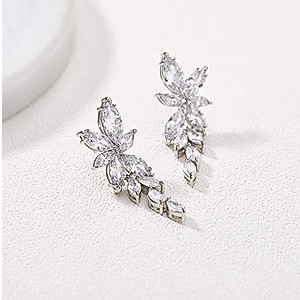 SWEETV Marquise Cubic Zirconia Bridal Earrings, Elegant Wedding Earrings for Brides Bridesmaids, Crystal Formal Drop Earrings for Women Jewelry Gifts (Silver)