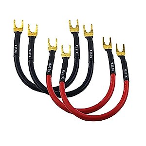 WJSTN 001 Fork Spade Plug to Spade Plug Speaker Jumper Cable，U-Shaped Y-Plug Terminal Jumper Cable, 4 Pack 8 in