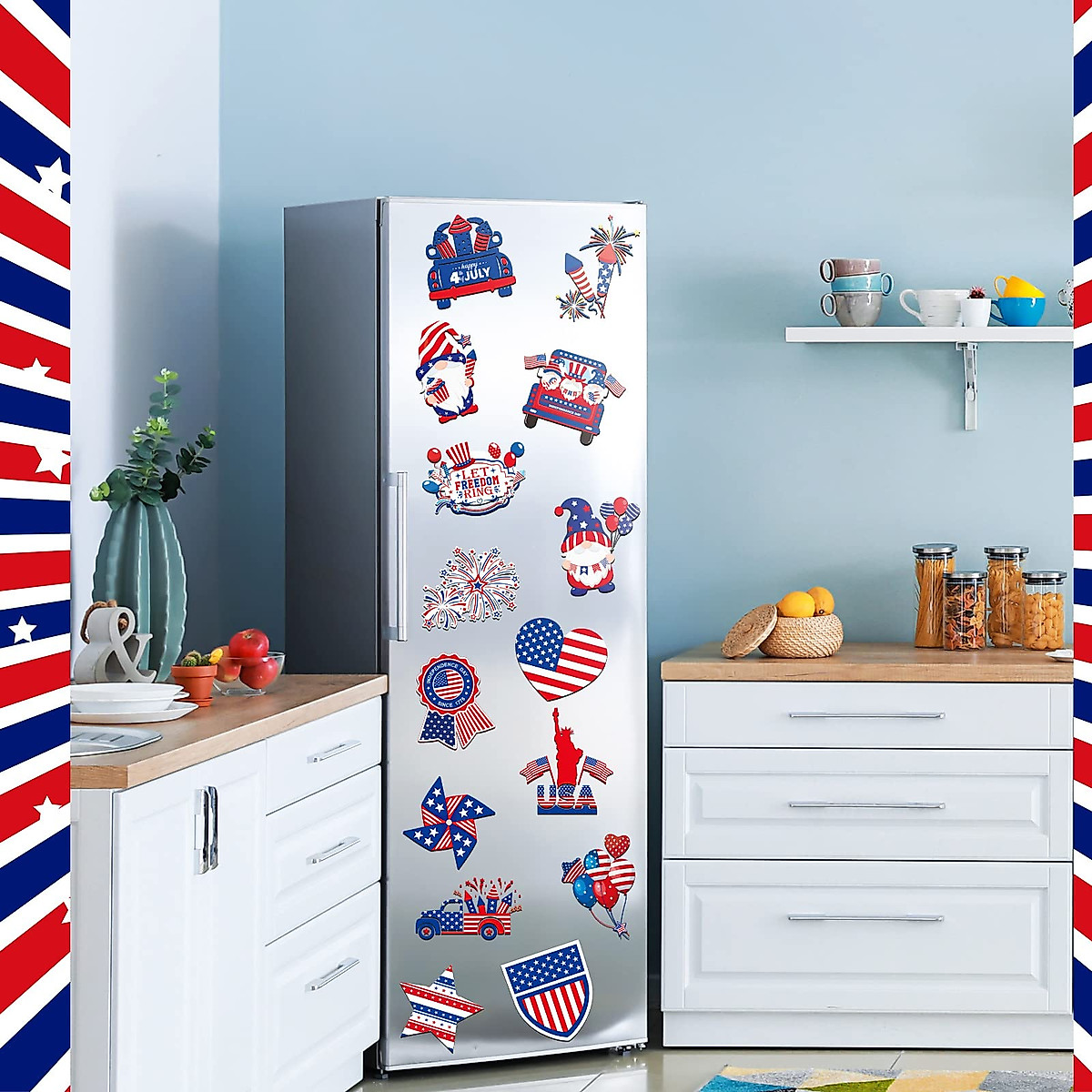 24 Pieces Patriotic Magnets 4th of July Car Refrigerator Magnets Independence Day Gnomes USA Flag Decorative Magnetic Stickers for Fridge Metal Door Mailbox Locker Office Cabinets Decor