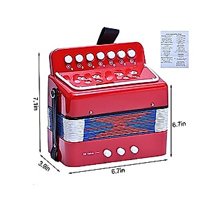 Mini Accordion 10 keys Button Kids Accordian,Musical Instrument,Accordions for Beginners (Red)