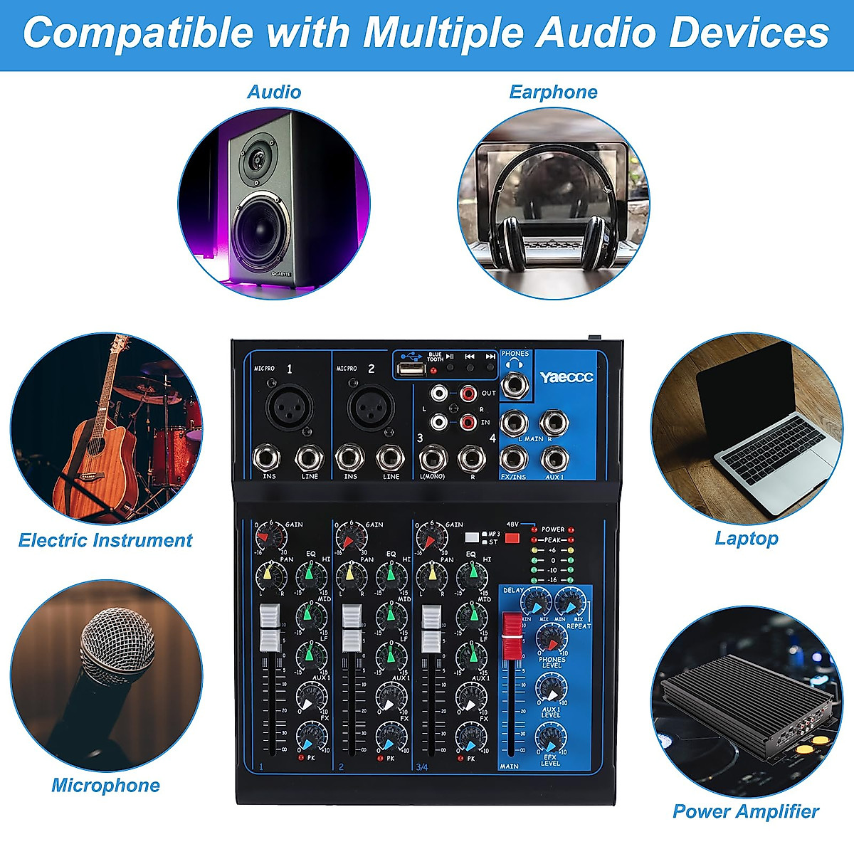 Professional 4/7 Channel Live Studio Audio Sound USB Compact DJ Mixer Mixing Console (4 Channel)