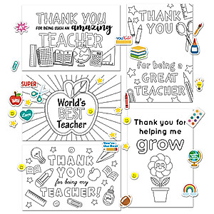 Gooji 4x6 Kids Teacher Appreciation Cards Teacher Thank You Cards with Stickers for Coloring and Fun DIY Project School Classroom Gift Elementary Kindergarten Preschool 10 Pack