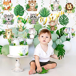 35Pcs Jungle Animals Hanging Swirl Wild One Party Birthday Decor Jungle Safari Animal Themed Wild One Birthday Party Swirls Streamers Supplies for Baby Shower Decorations