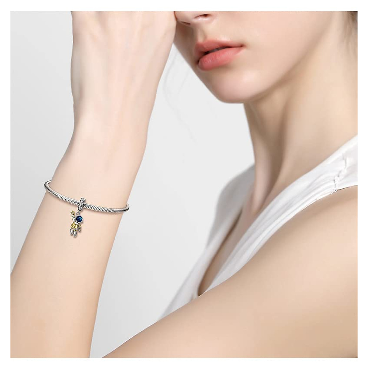 CHTLOR Astronaut Dangle Charm Star picker Charm 925 Sterling Silver Pendant women's necklace bracelet DIY accessories Fit for European Charm Bracelet