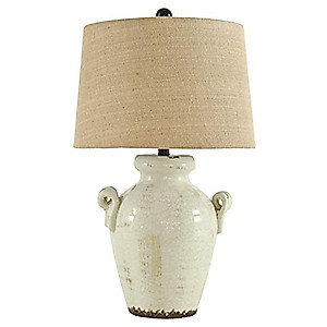 Signature Design by Ashley Emelda Farmhouse 27" Ceramic Table Lamp, Cream Glaze Crackle Finish