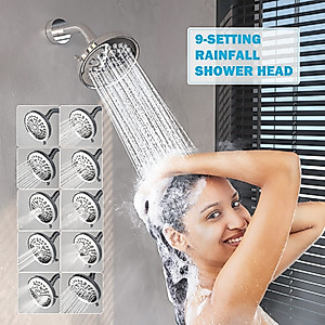 Gabrylly Tub Shower Kit, Tub and Shower Faucet Set with 9-Setting Rain Shower Head and Tub Spout, Single-Handle Tub and Shower Trim Kit, Shower Valve Include,Chrome