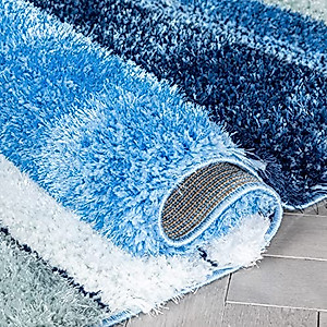 Well Woven Aphollo Light Blue Triangles Geometric Thick Soft Plush 3D Textured Shag Area Rug 8x10 (7'10" x 9'10")