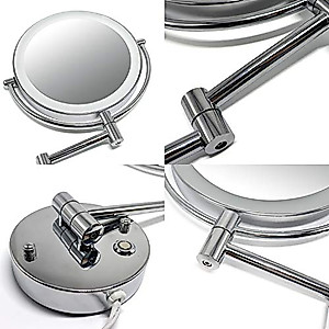 Jolitac 8.5 Inch LED Makeup Mirror Wall Mount, 10X/1X Magnification Chrome Personal Make Up Mirror Round Shaped, Double-Sided Swivel Vanity Mirror Touch Button Adjustable Light for Bathroom