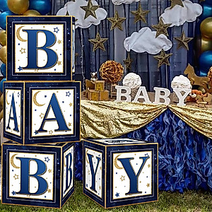 Twinkle Twinkle Little Star Balloon Boxes Baby Shower Decorations for Boy Navy Blue Moon and Star Baby Shower Party Decorations Supplies