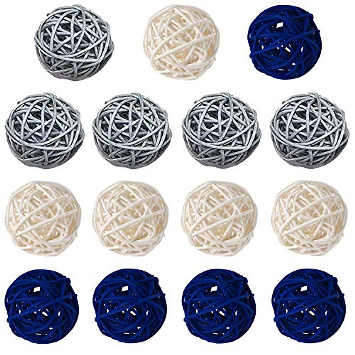 Worldoor 15 pcs Mixed Navy Blue Gray White Wicker Rattan Balls Table Wedding Party Christmas Decoration