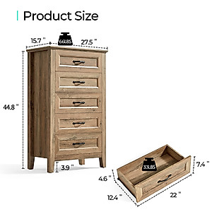 LINSY HOME Dresser for Bedroom, Rustic Chest of Drawers, 5 Drawer Dresser with Metal Handles, Tall Dresser for Entryway, and Closet Storage, Brown