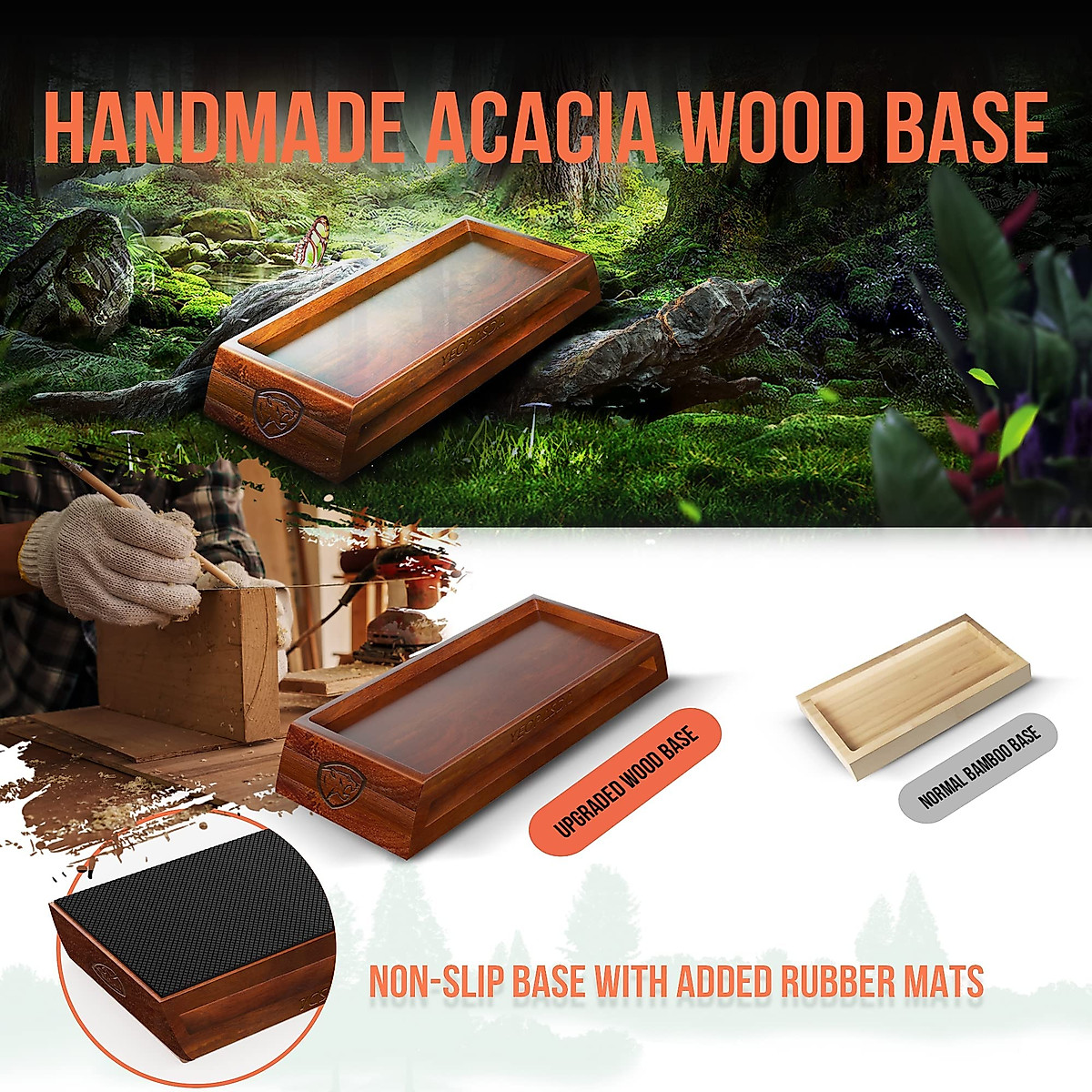 Extra Large Knife Sharpening Stone Kit - YEOPASDA Thicker 3 Side Grit 400/1000/6000 Wet Stone - Whetstone Knife Sharpener Stone Set with Non-Slip Wood Base, Angle Guide, Cut Resistant Gloves