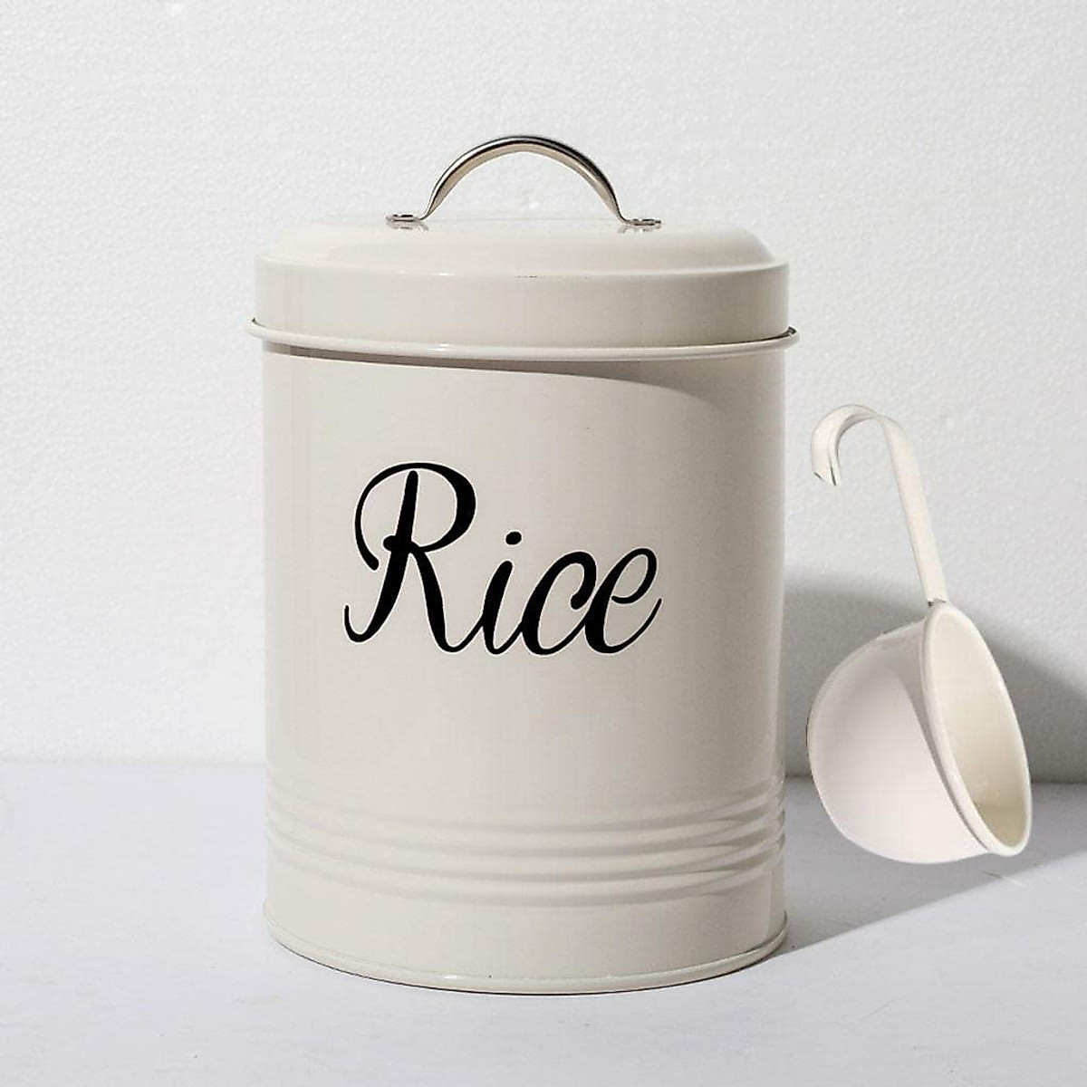 LOVIVER Rustic White Metal Vintage Food Rice Storage Tin Canister Box 3L Container