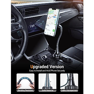 [Upgraded 15in] TORRAS Magnetic Car Cup Holder Phone Mount Adjustable Gooseneck Cup Holder Phone Holder for Car Compatible with iPhone Samsung and All Cell Phones